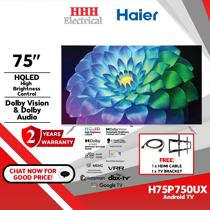 HAIER H75P750UX 75" HQLED 4K UHD Google TV Enhance Visual Experience ...