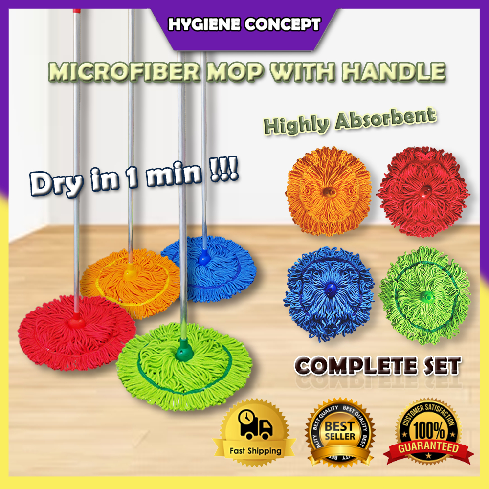 Full Colour Microfiber Mop Complete Set 300g with 4′ Aluminium Handle ...