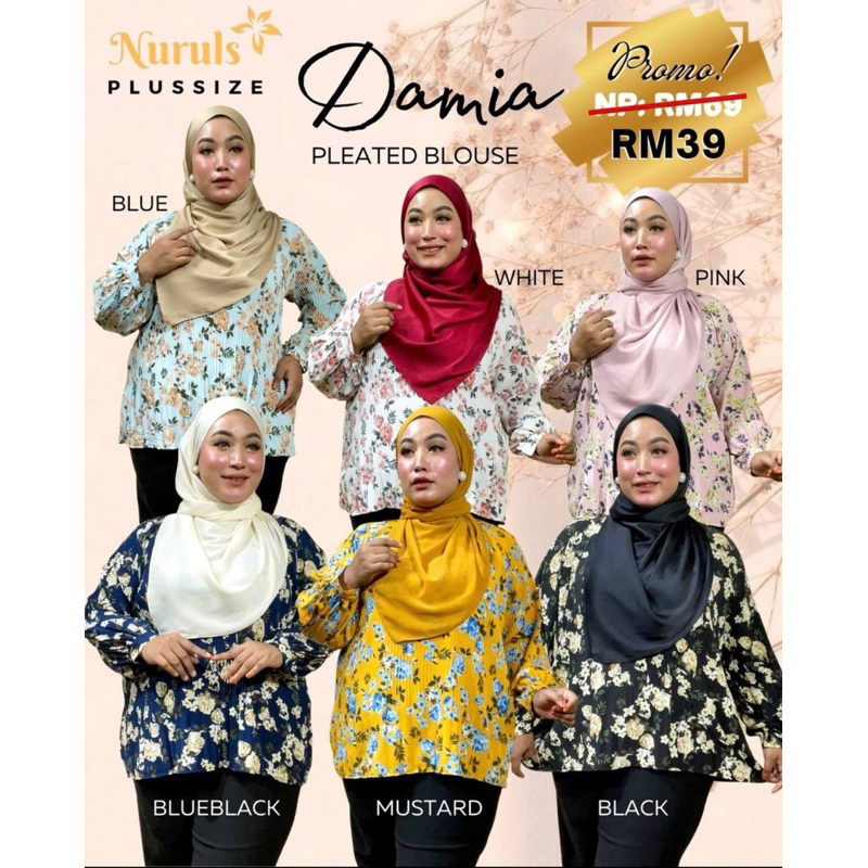 PLUS SIZE MUSLIMAH WOMEN DAMIA PLEATED BLOUSE - NURULPLUSSIZE | Shopee ...