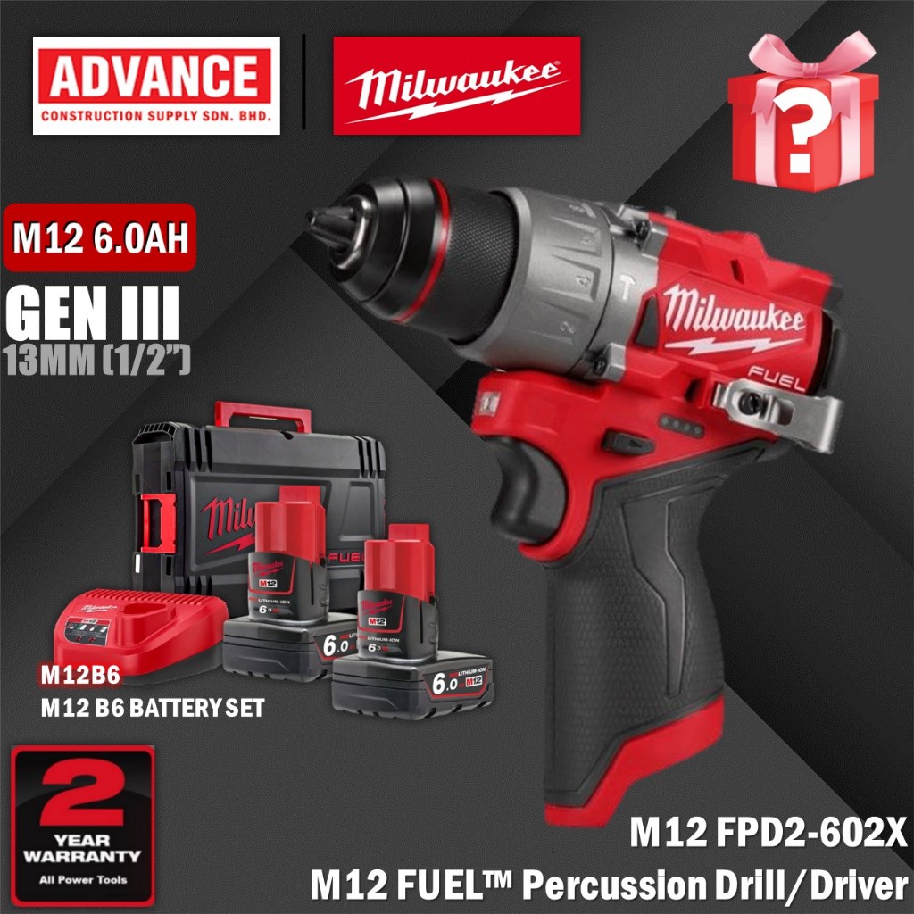 MILWAUKEE M12 FPD2 Impact Drill | FPD2-602X M12 FUEL™ Gen III 13mm Percussion Drill/Driver ...