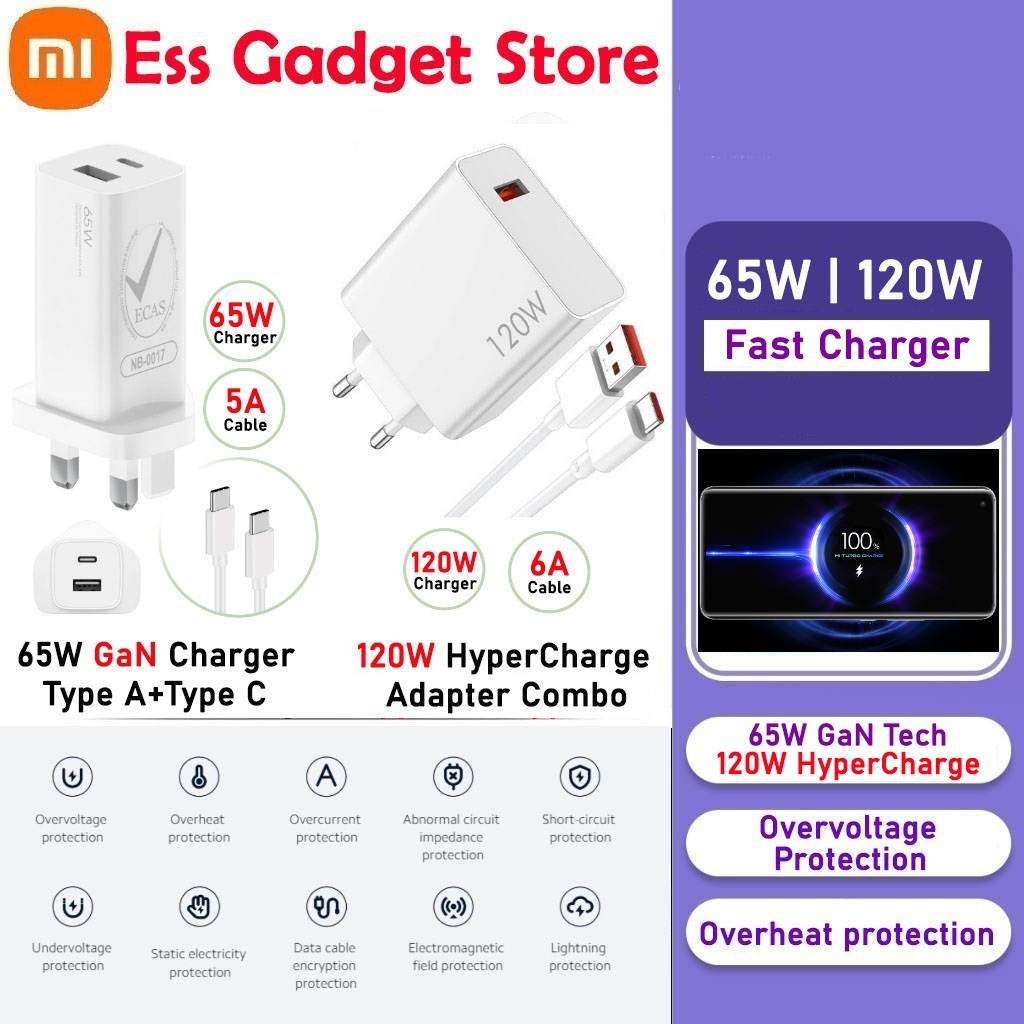 Xiaomi 65W GaN Charger (Type-A+C) 1A1C With 5A | 120W Charger Combo (Type-A) with 6A Support ...