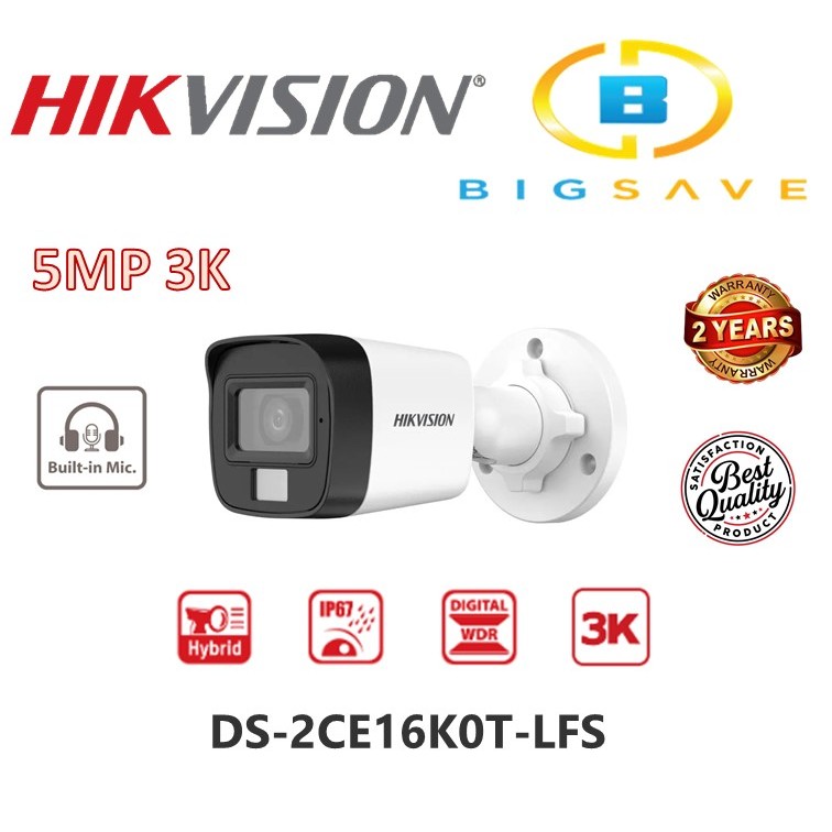 HIKVISION 5MP 3K DS-2CE16K0T-LFS SMART HYBRID LIGHT AUDIO FIXED MINI BULLET CAMERA | Shopee Malaysia