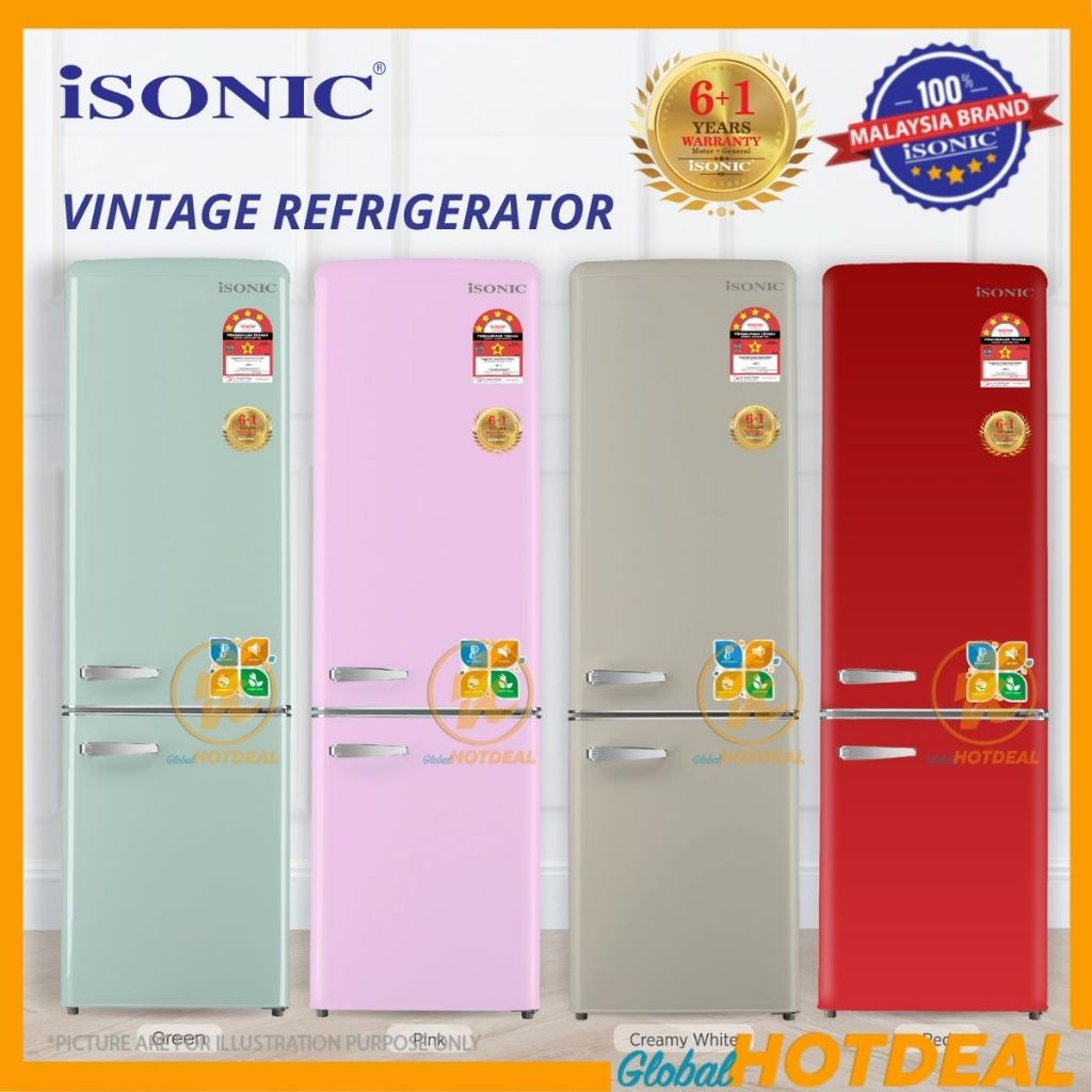 ISONIC LUXURY VINTAGE 244L Double Door Vintage Refrigerator Cooling ...