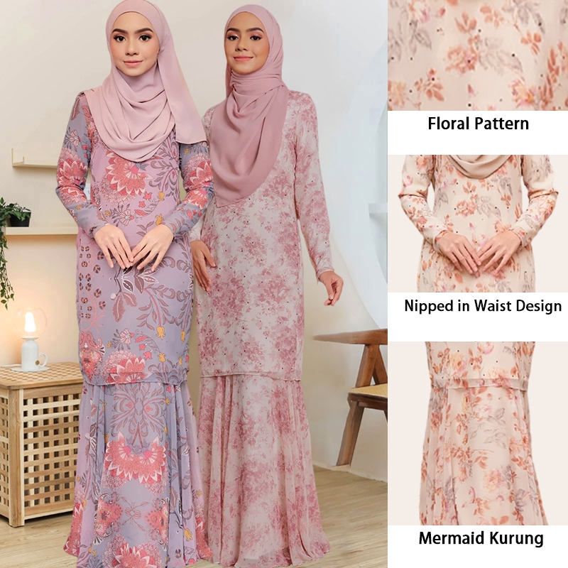 Floral Baju Kurung Moden Afa Design Payung Kain Chiffon Kurung Duyung Moden Pleated Kurung ...