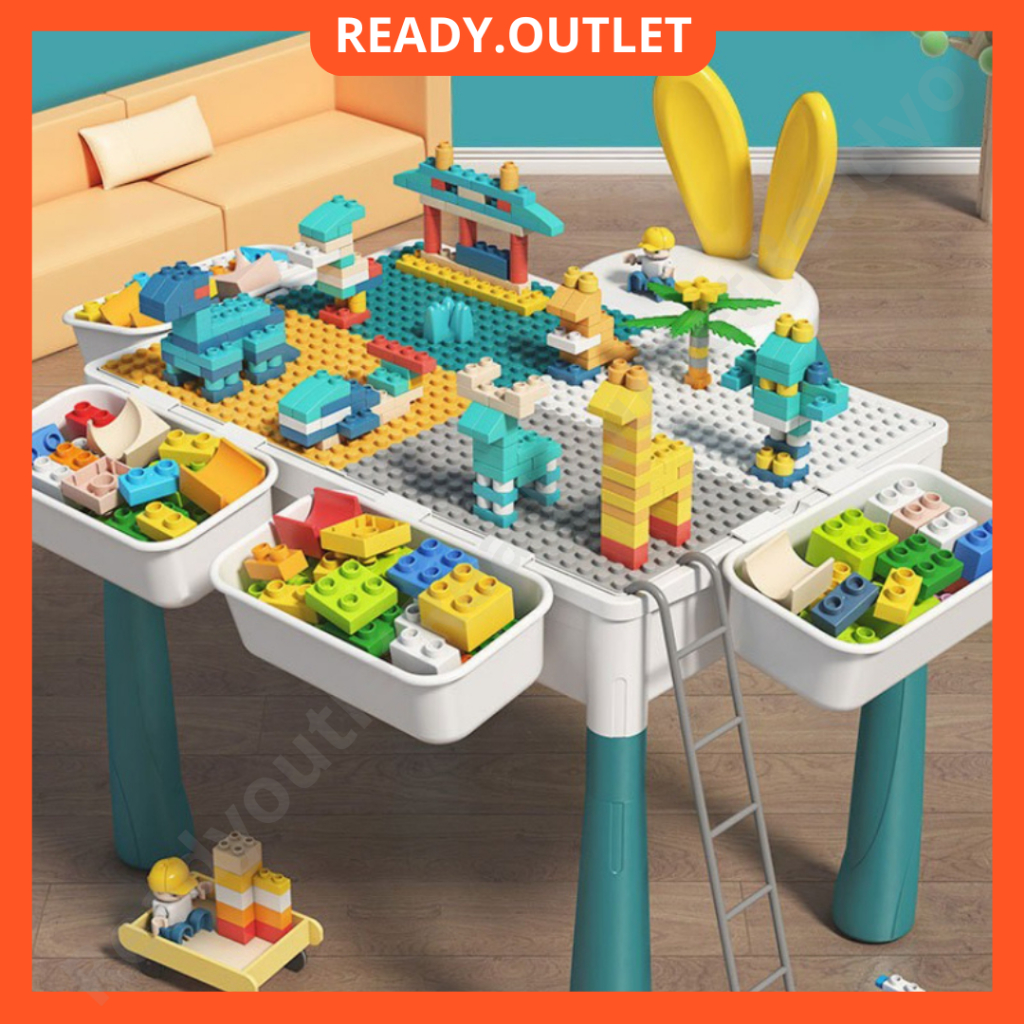 LARGE 2 CHAIR Kids Multi Function Building Blocks Table Learning Desk ...