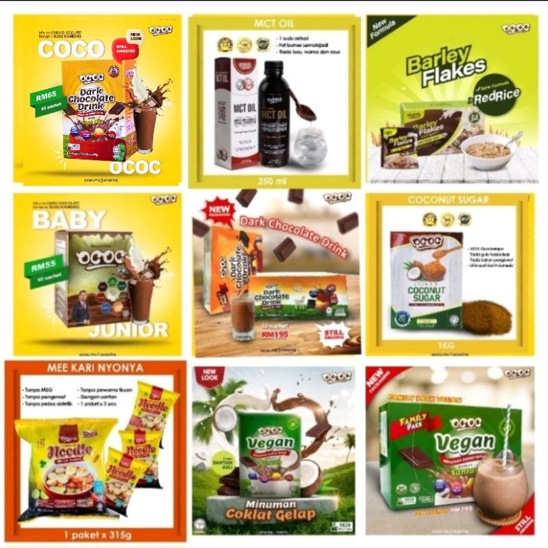 OCOC Dark Coco Drink Family Pack / MCT oil / Vegan / Smart Student /Gula Kelapa/ Barley Flakes ...