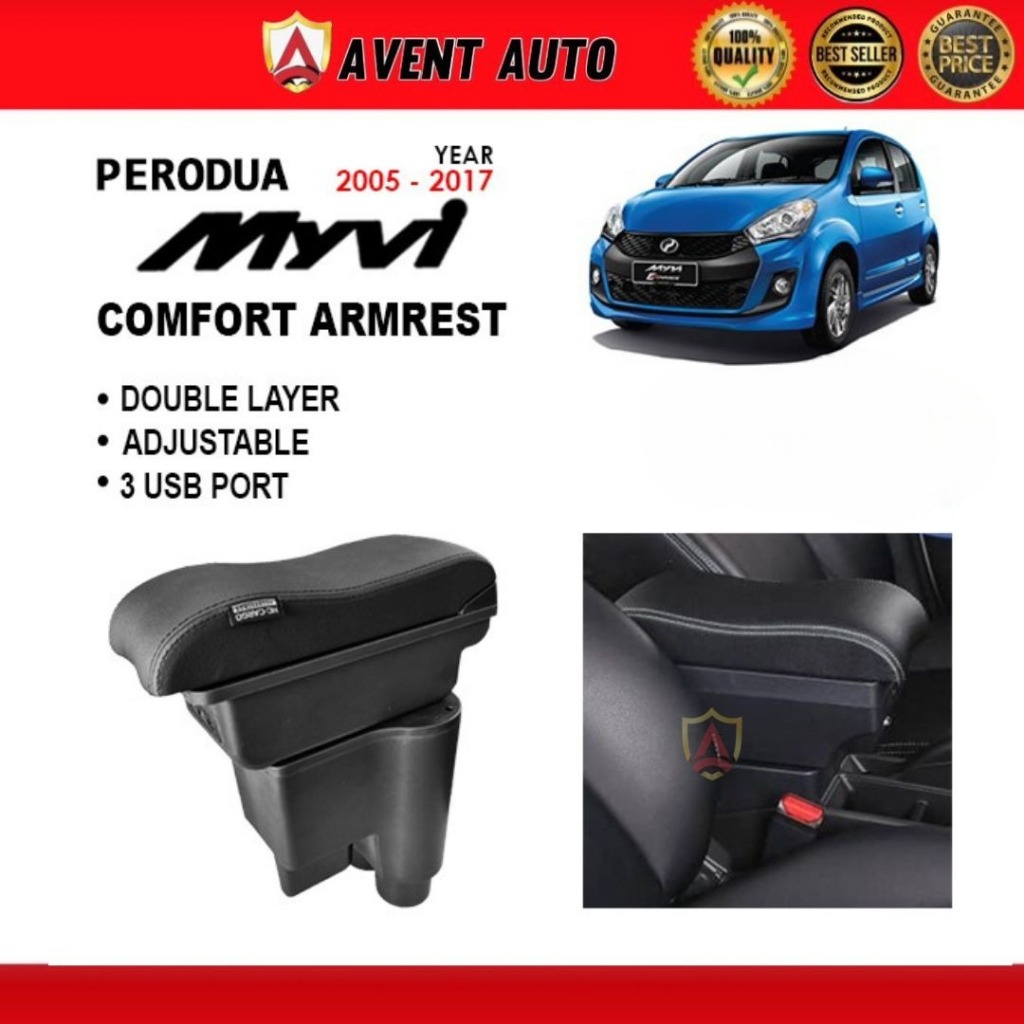 Perodua Myvi 2005-2017 HC-13 Comfort Adjustable ArmRest 3 USB | Shopee ...
