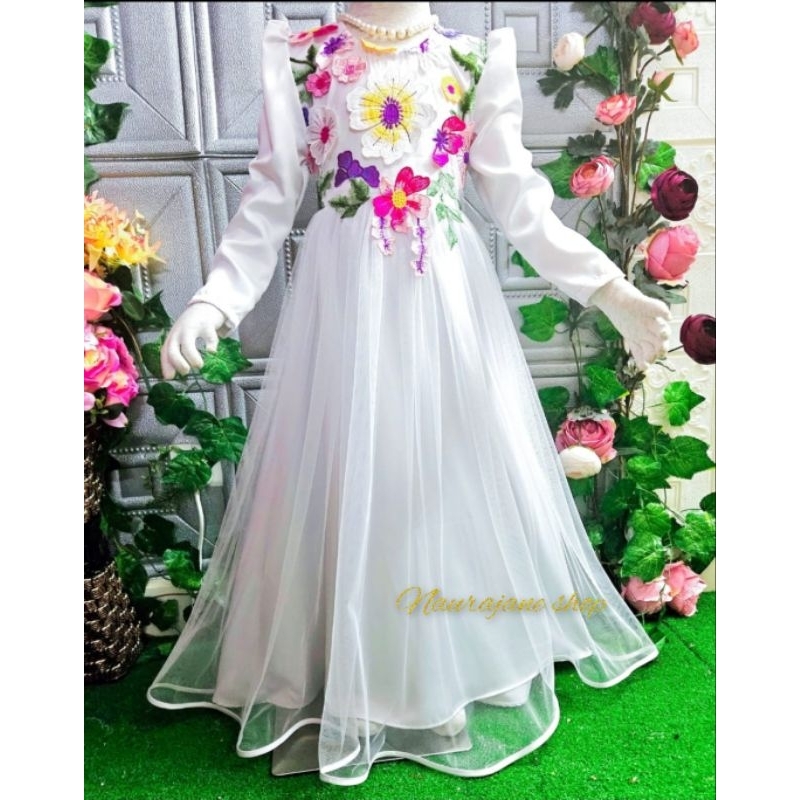 GAUN NET 1 LAYER BUNGA LACE MAXI DRESS PUFF RAYA 2024 | Shopee Malaysia