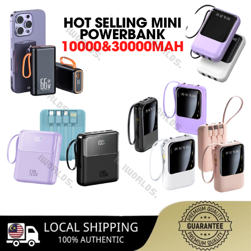 Powerbank 20000MAH 30000MAH Built in 3 Cables Fast charging Digital LED ...