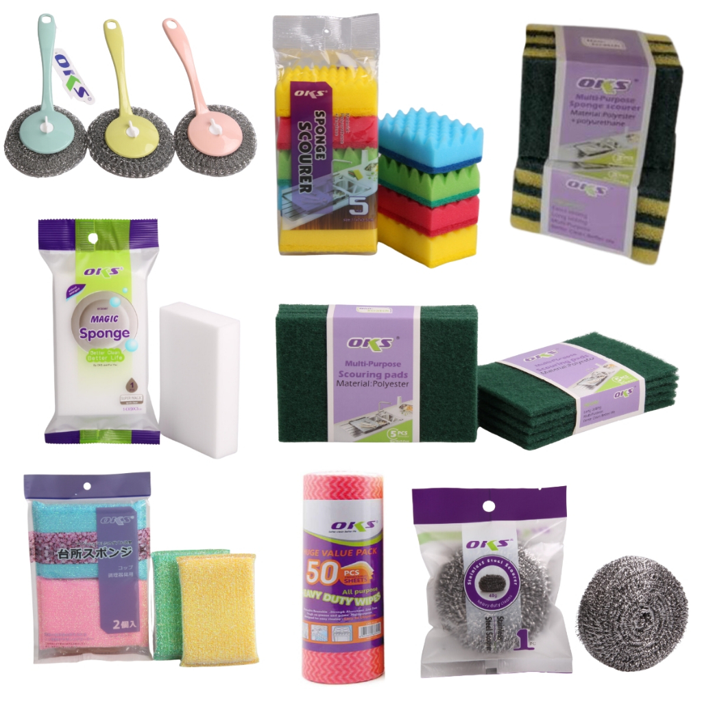OKS Cleaning Multi-Purpose Scouring Pads Microfiber Cloth Bottle Brush ...