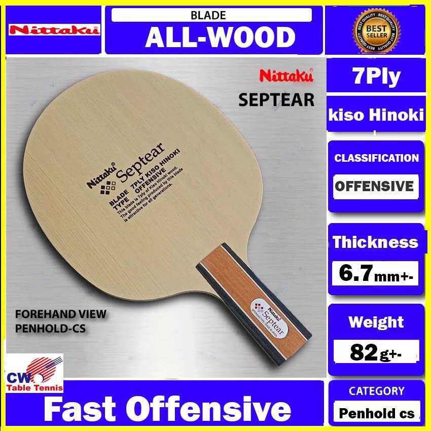 Nittaku Septear CS Kiso Hinoki All Wood Blade Table Tennis Paddle Bat ...