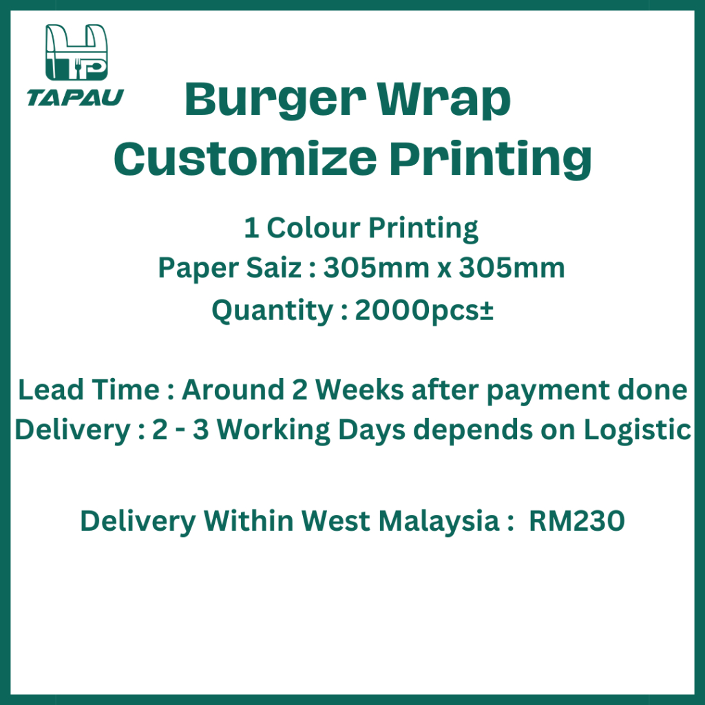 TAPAU - 100PCS ( PLAIN ) WHITE PAPER BURGER / WHITE SANDWICH WRAPPER ...