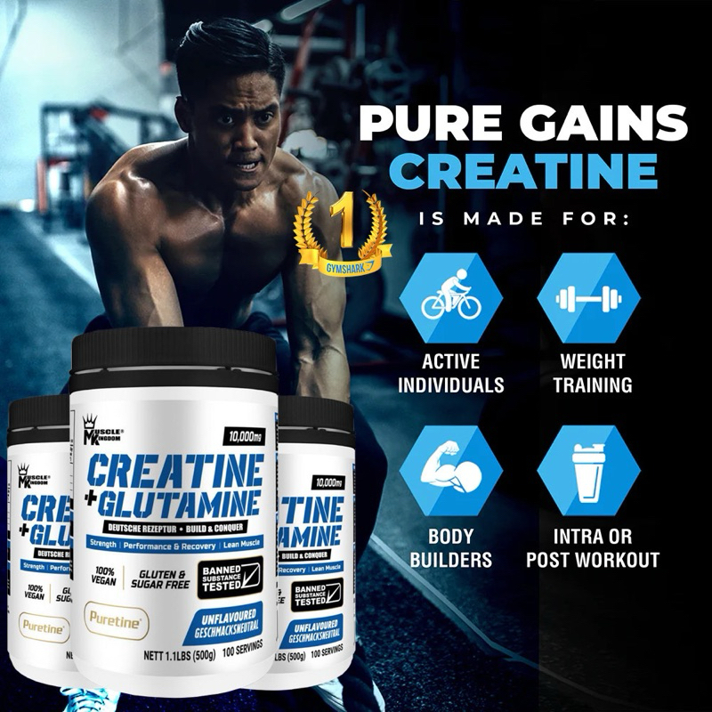 Muscle Kingdom Micronized Creatine Monohydrate + Glutamine (Unflavored ...