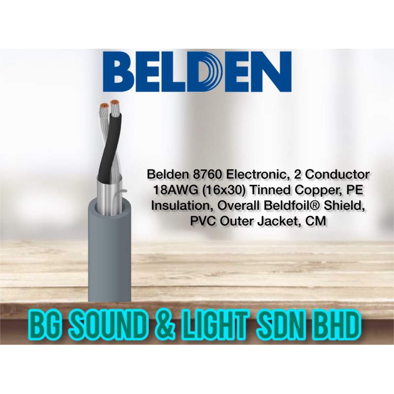 BELDEN CABLE 8760 SIGNAL CABLE ( PER METER ) Electronic, 2 C #18 Str TC, PE Ins, OS, PVC Jkt, CM ...