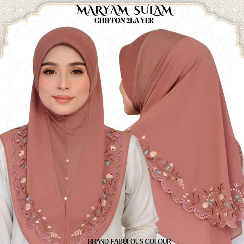 TUDUNG SULAM SARUNG FBLUS CLURS CHIFFON 2LAYER SULAM KERAWANG MARYAM ...