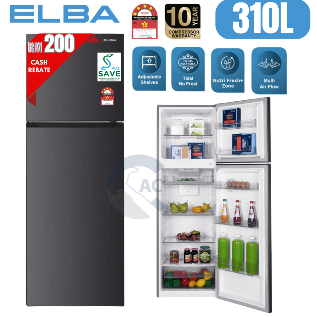 Elba Ultimo 2 Door Refrigerator 310L ER-Q3238(SV) | PETI AIS | Shopee ...