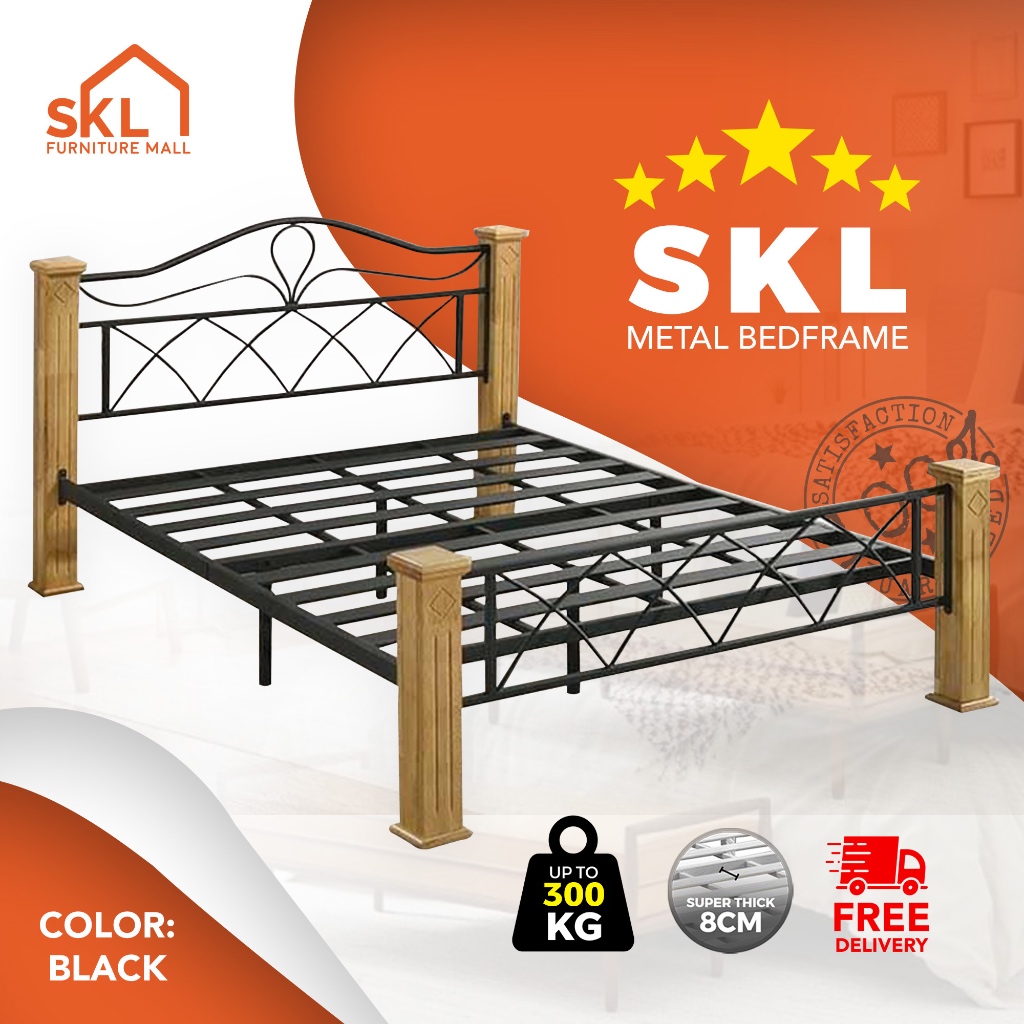 Queen Solid Metal Bed With Wooded Leg / Katil Besi /Katil Besi Queen ...