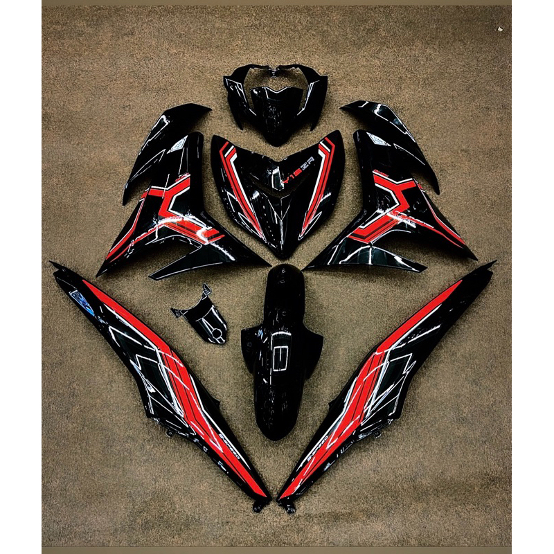 COVERSET Y15ZR V1/V2 MX KING HITAM LINE MERAH STICKER TANAM HLY ...