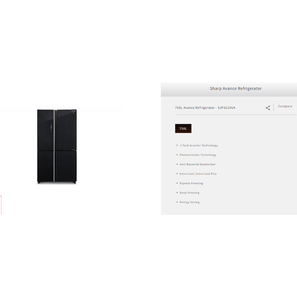 SHARP 4DOOR 750L Avance Refrigerator - SJF921VGK Plasmacluster ...
