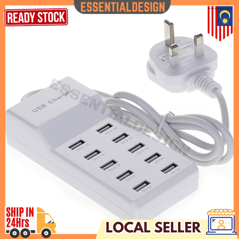 USB 10 Ports Extension Fast Charging Station Power Adapter Phone Tablet ...