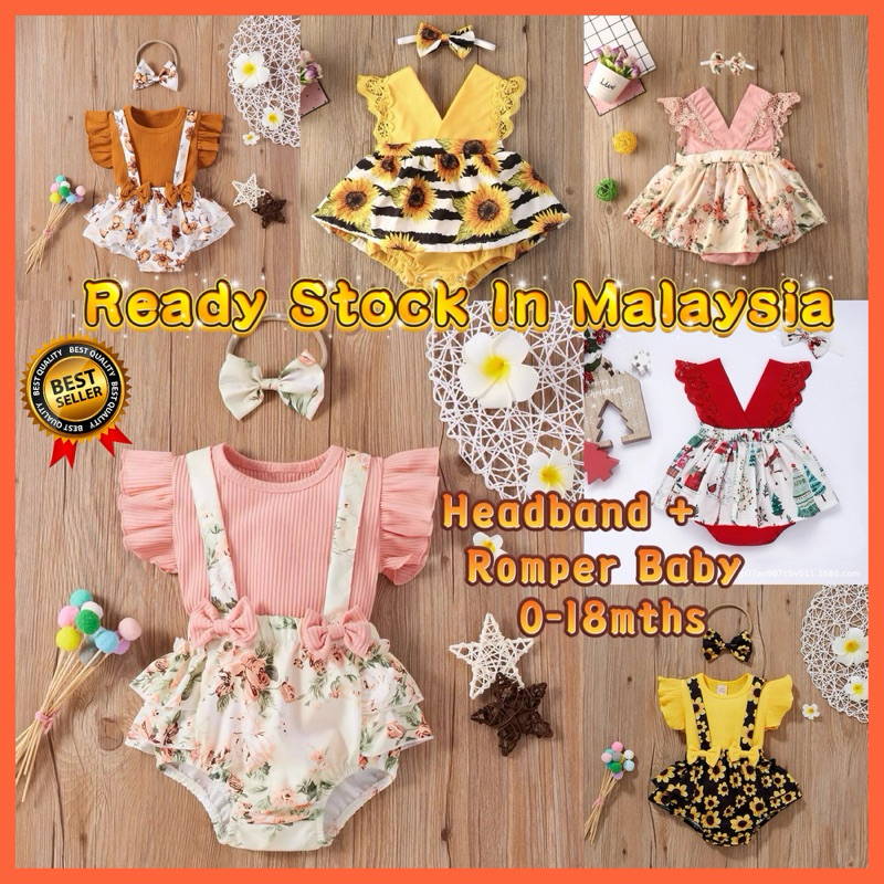 💥Ready stock💥 Baby Romper Set Free Headband Romper Bayi Perempuan Free ...