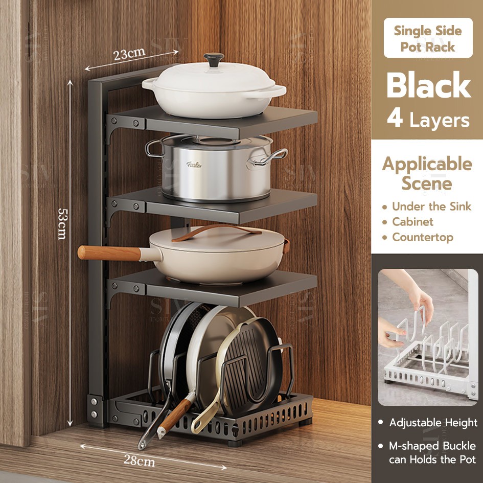 SIV 2-5 Tiers Adjustable Pot and Pan Rack Organizer Rak Bawah Sinki ...