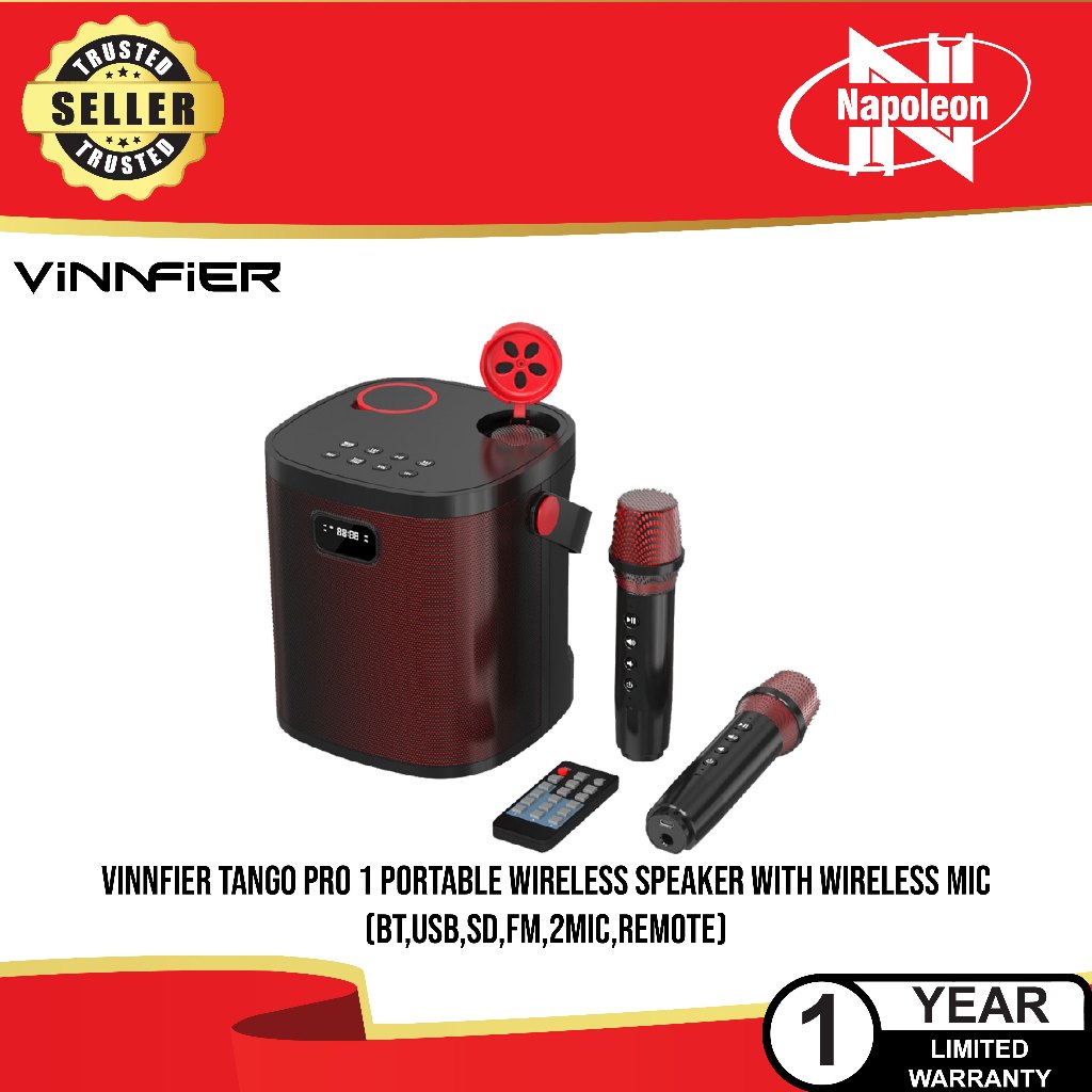 VINNFIER TANGO PRO 1 PORTABLE WIRELESS SPEAKER WITH WIRELESS MIC (BT,USB,SD,FM,2MIC,REMOTE ...