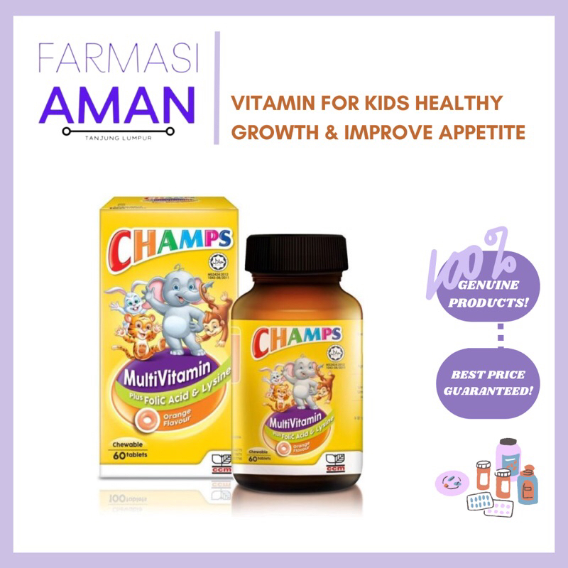 Champs Multivitamin Plus Folic Acid & Lysine Orange Flavour 60's ...