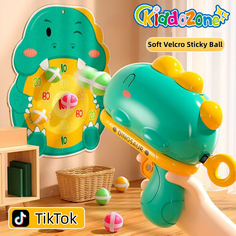 Sticky Ball Dart Board Family Fun Toy Set with Dinosaur Dartboard Magic ...