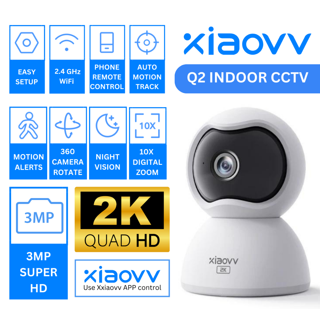 Xiaovv Q2 PTZ 2K Home Security CCTV IP Camera connect via apps Motion ...