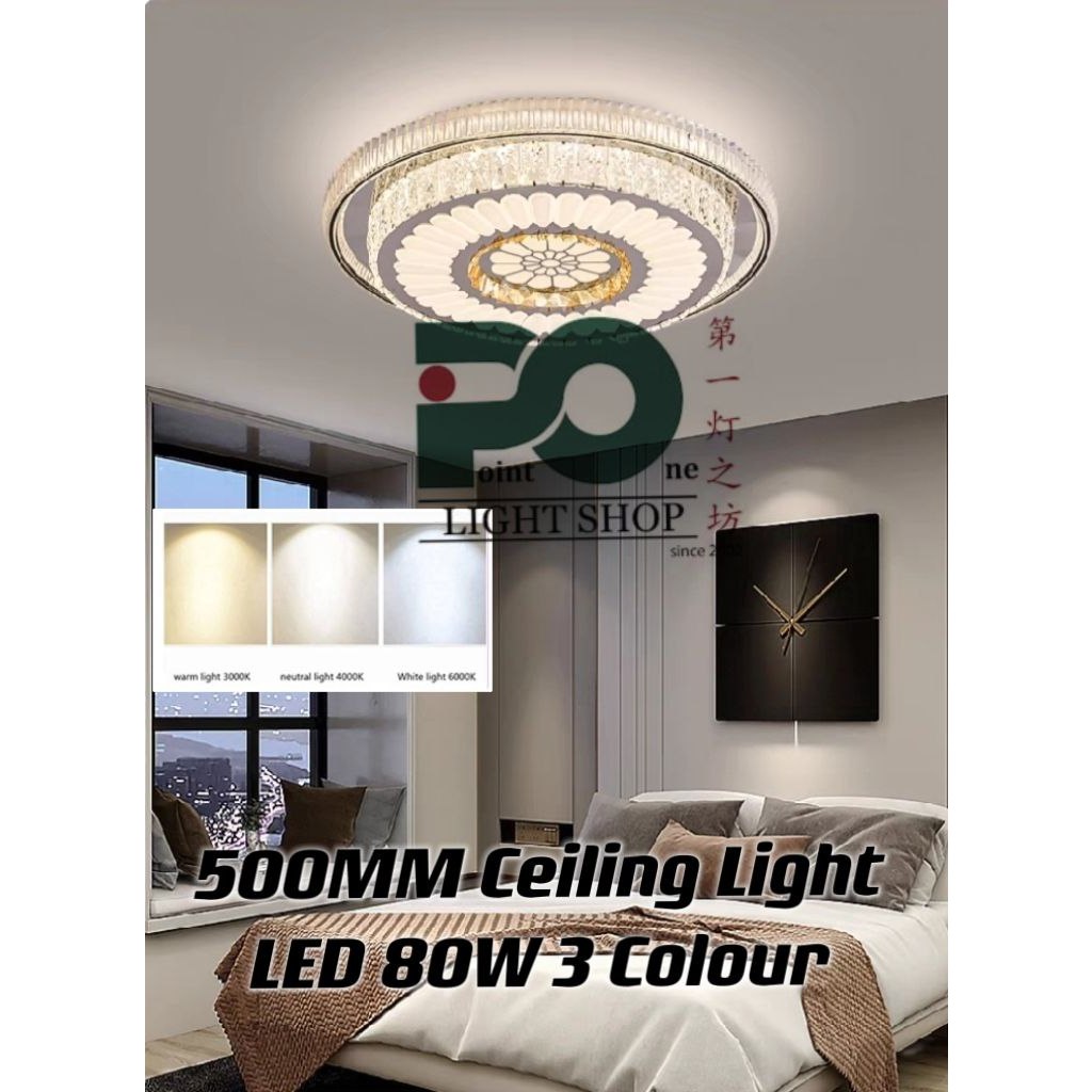 Crystal K9 Ceiling Light LED 3Colour / Lampu Kristal K9 LivingRoom ...