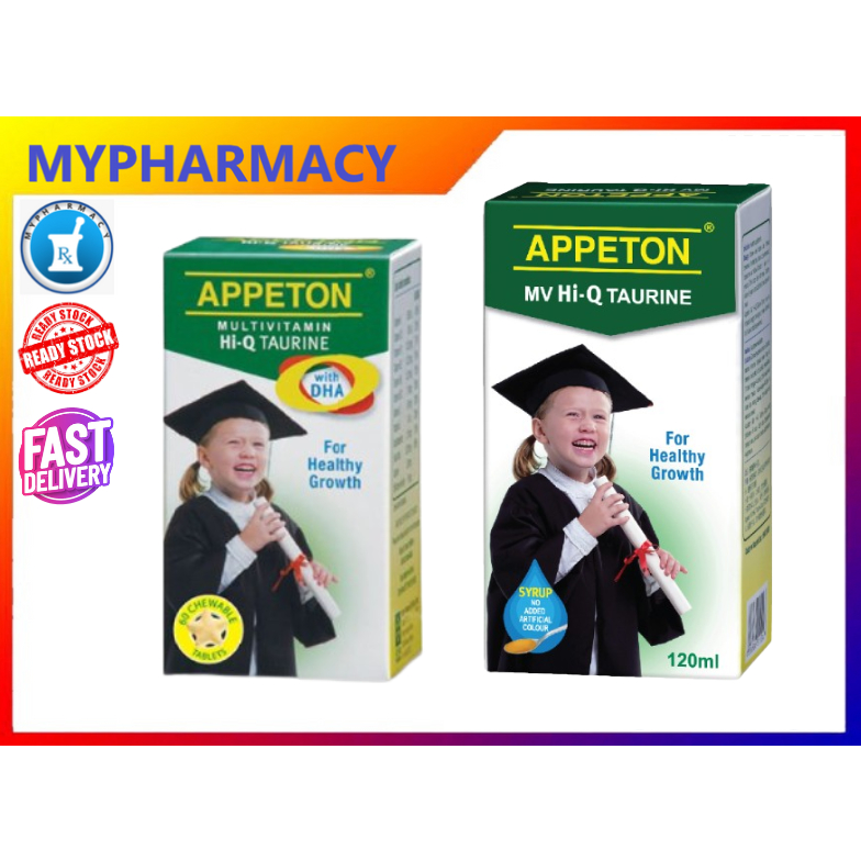 APPETON Multivitamin Hi-Q Taurine (Syrup 120ml / Chewable Tablets 60's ...