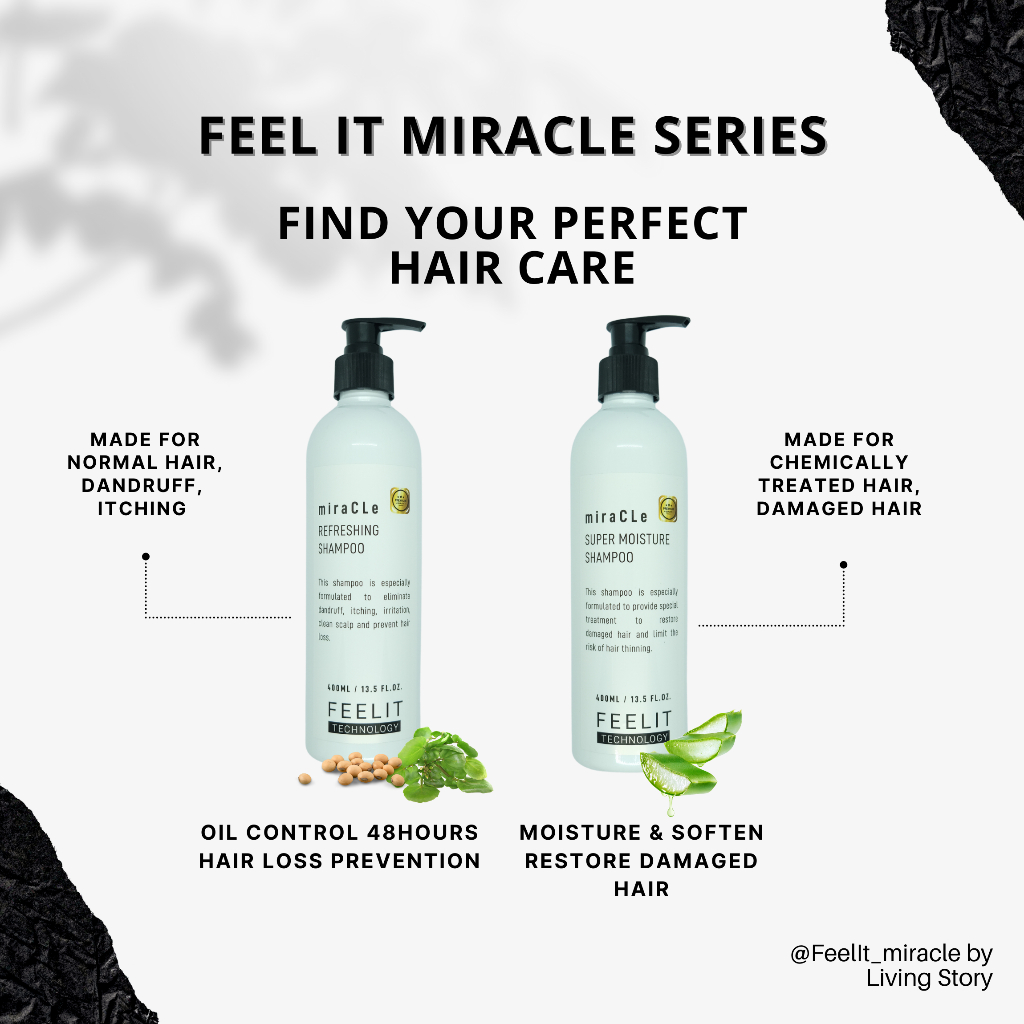 Feel It Miracle Series Refreshing Shampoo/ Super Moisture Shampoo 400ml ...