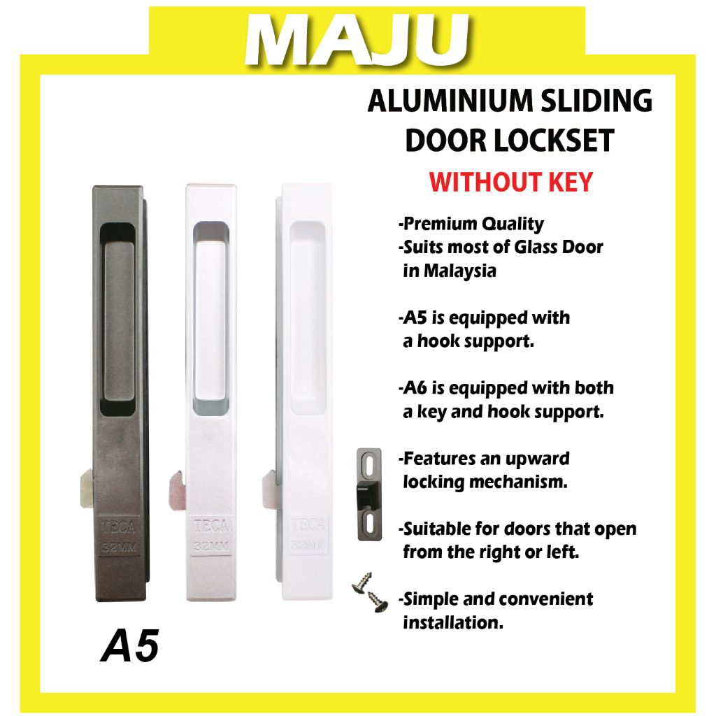 TECA Aluminium Sliding Door Lockset without key A5 (25MM/32MM) AND With ...