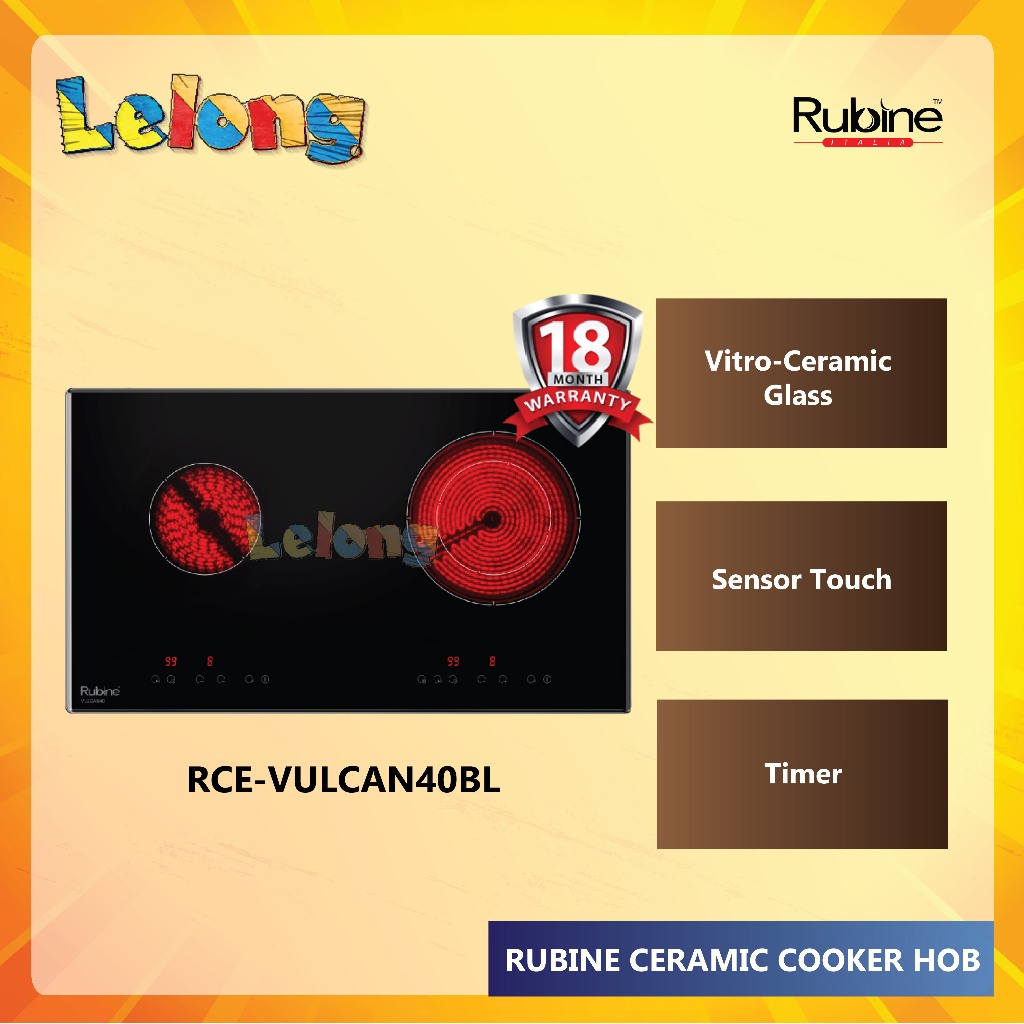 RUBINE 2 BURNER CERAMIC COOKER HOB RCE-VULCAN40BL RCEVULCAN40BL ...