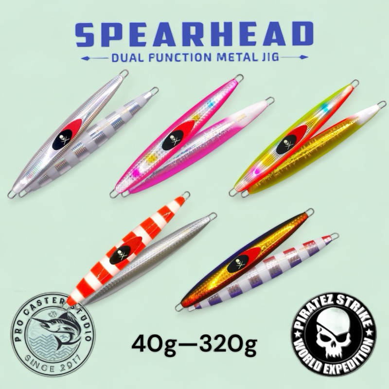 Piratez Strike SpearHead Dual Function Metal Jig Slow Fall Jigging Fast Sinking UV Lumo 40g 60g ...