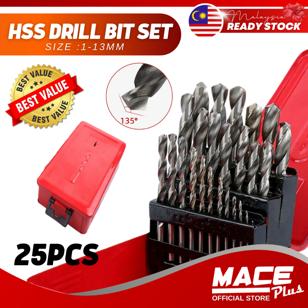 25PCS HSS Twist Drill Bit Set Chrome For Metal & Wood Cobalt Steel Woodworking Drill Metal Box ...