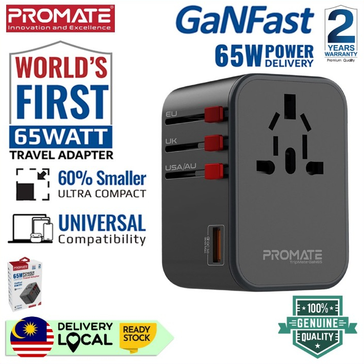 PROMATE TripMate-GaN65 - GaNFast™ Travel Adapter with 65W Power ...