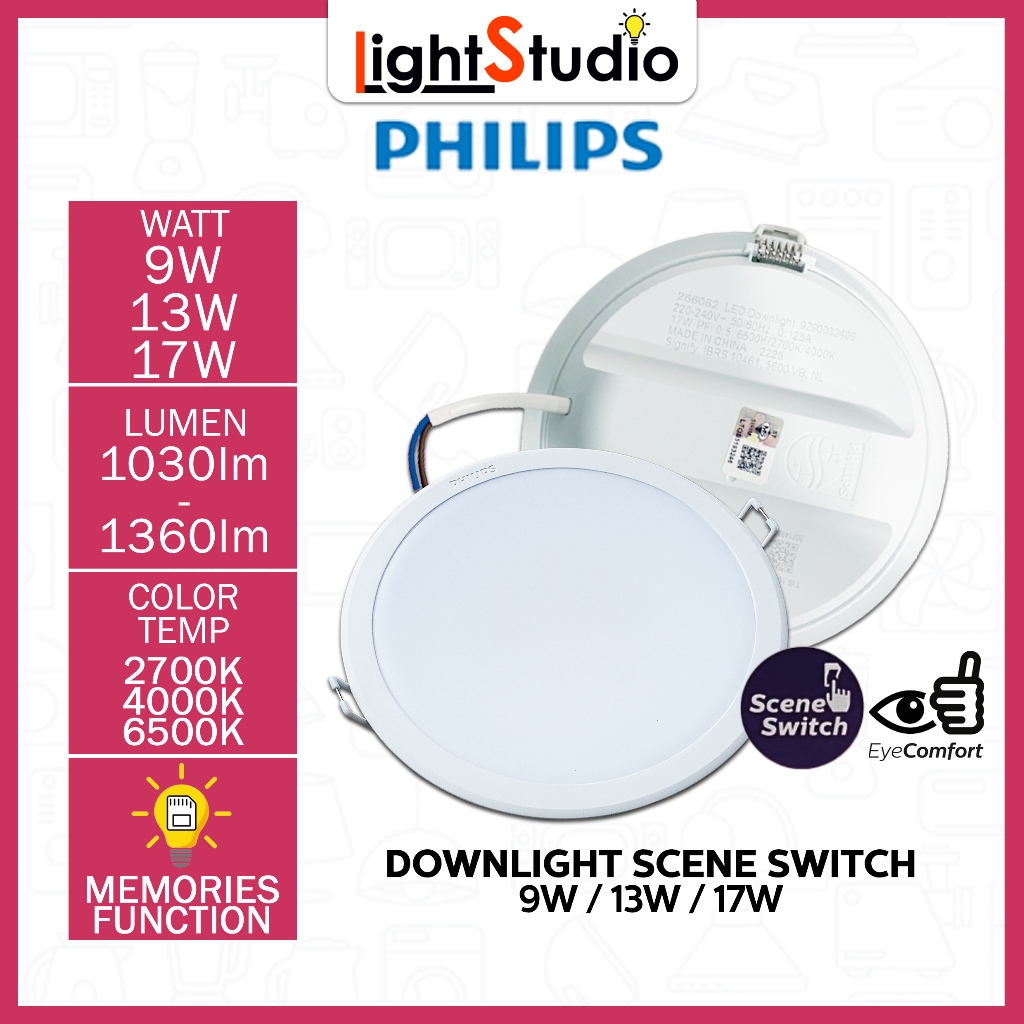 PHILIPS Meson 3 COLOR Scene Switch LED Downlight (Round) 9W/13W/17W | Shopee Malaysia