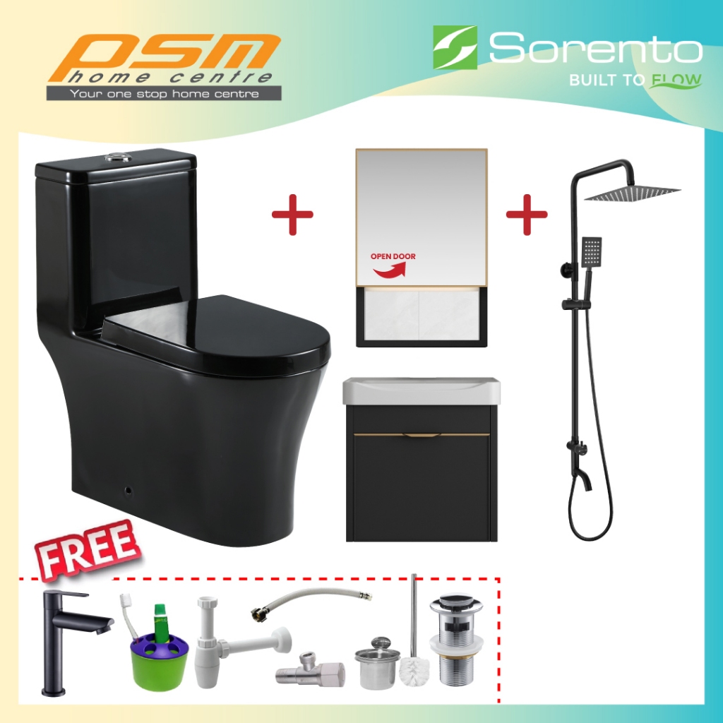 Sorento Black Coated Jamban Hitam One Piece Wash Down Strong Flushing ...