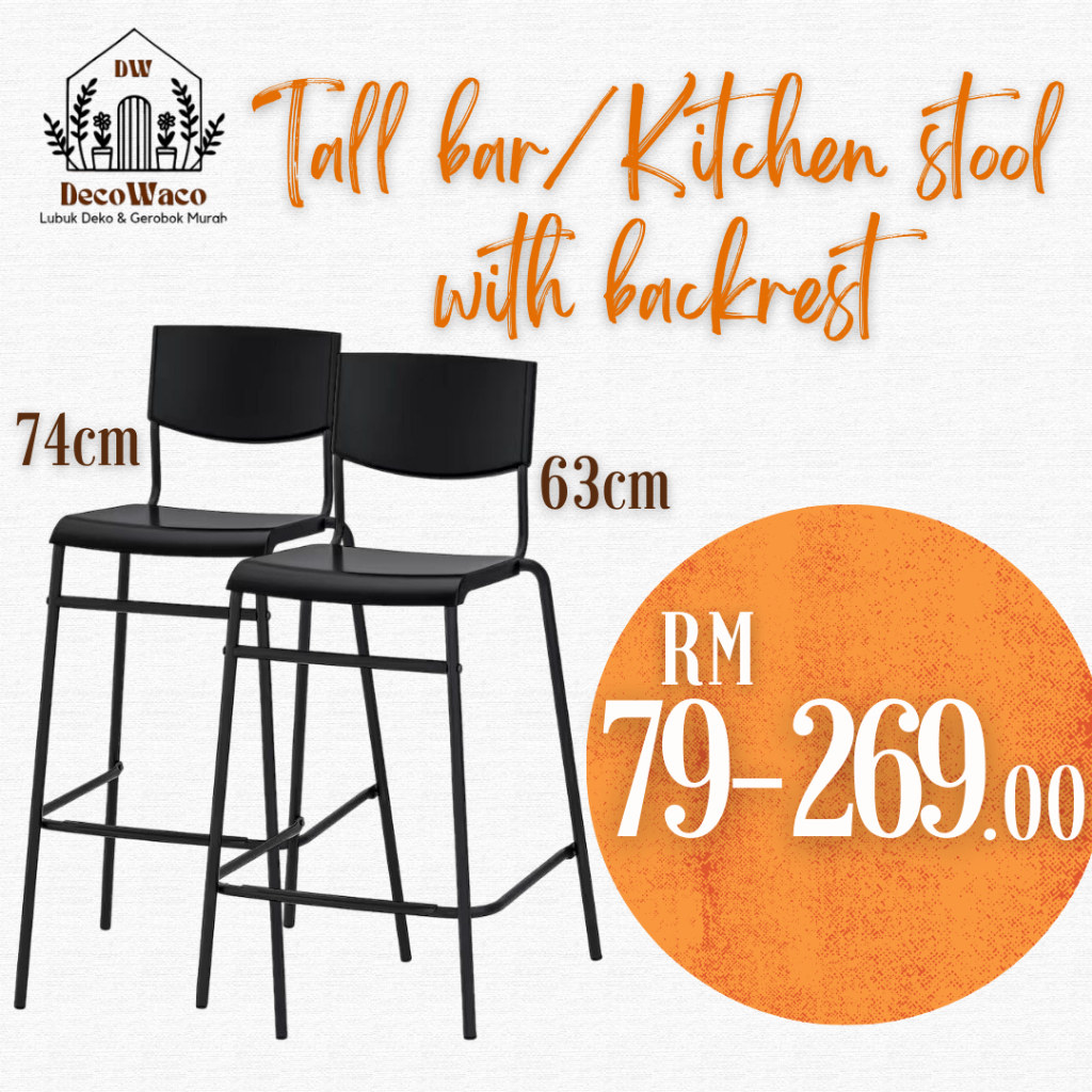 Tall bar/kitchen stool with backrest | Kerusi bar/dapur tinggi ...