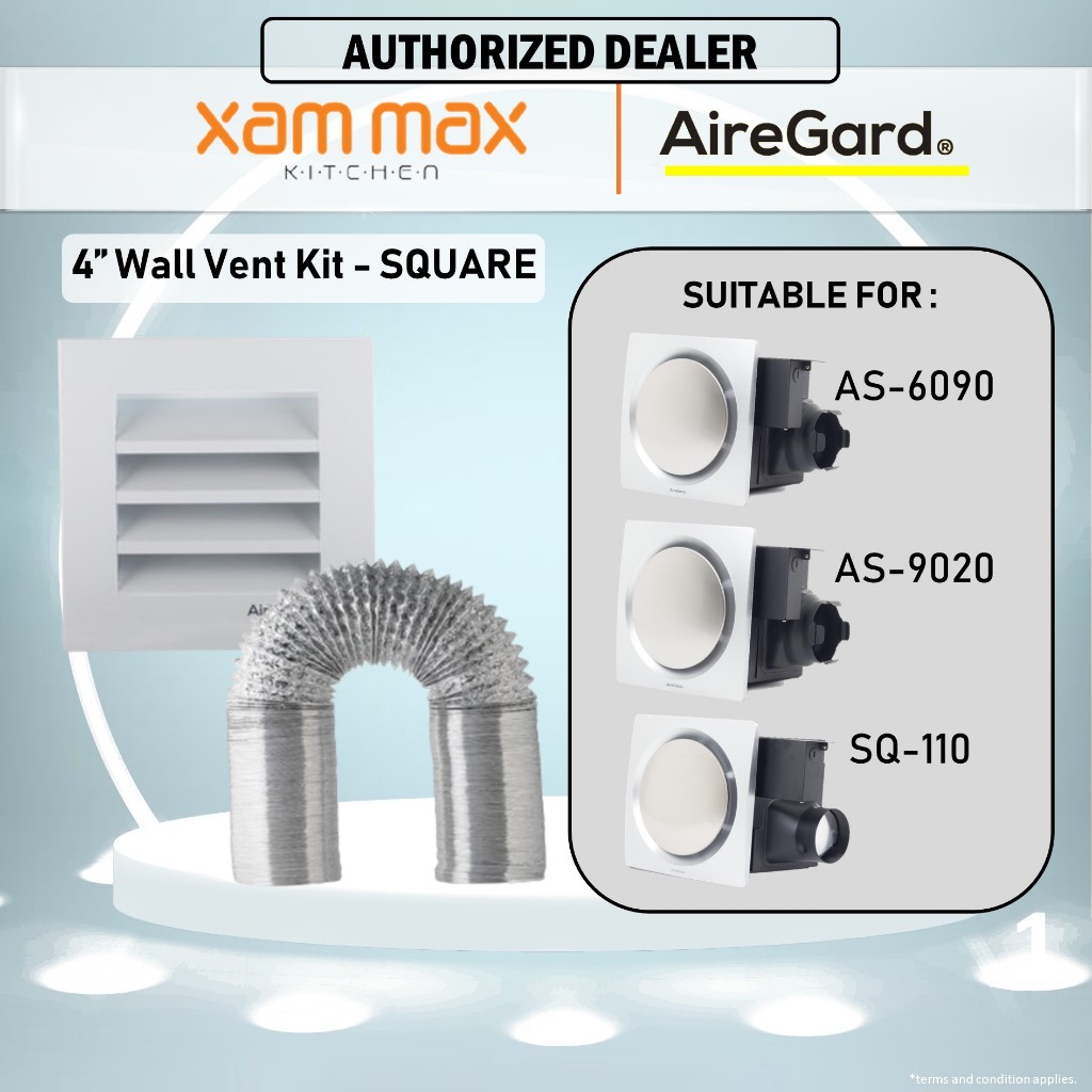 AireGard Accessories - EXTERNAL LOUVER - SQUARE 4" WALL VENT KIT (2 ...