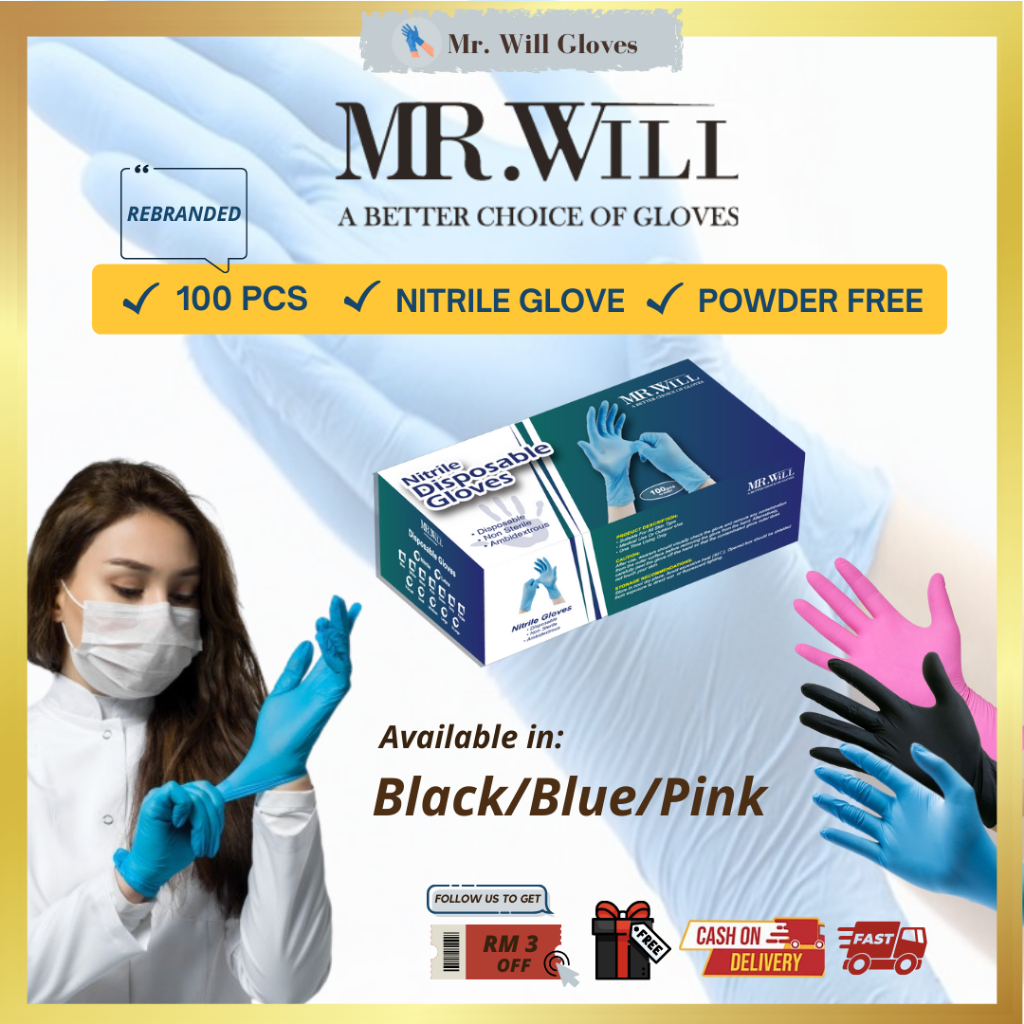 Glove Gloves 100pcs Sarung Tangan Getah Murah 手套 Nitrile Glove Powder ...