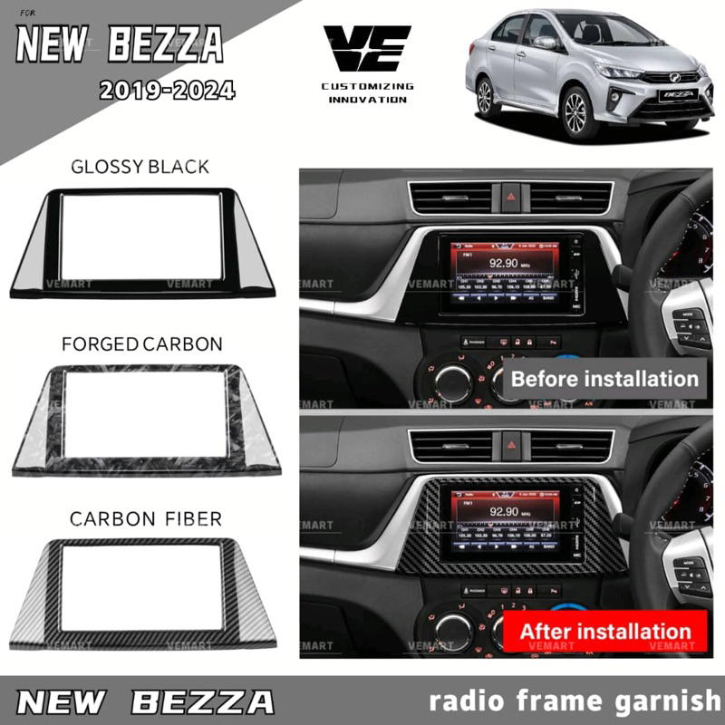 Vemart Perodua bezza carbon fiber radio frame cover garnish accessories ...