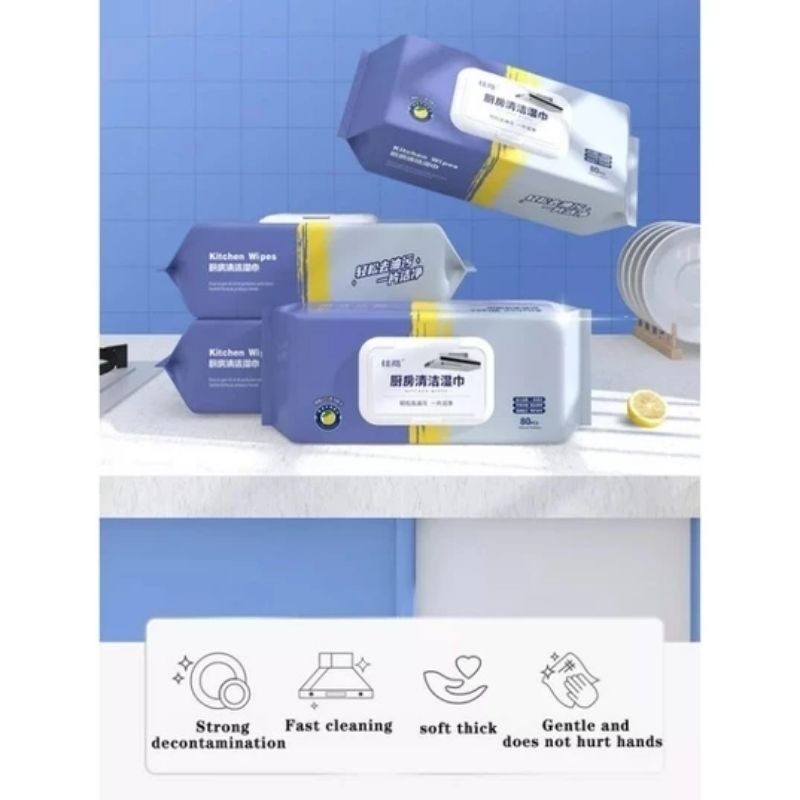 80 Pcs Kitchen Wipes Wet Wipes Multipurpose Wet Tissue Strong ...
