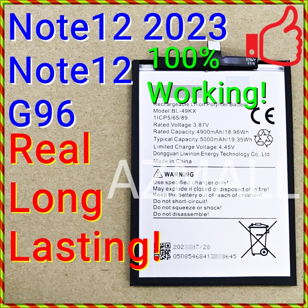 (5000mAh) NEW ORI Long Lasting Stable Battery BL-49KX Infinix Note 12 2023 /Note12 G96 /X663 ...