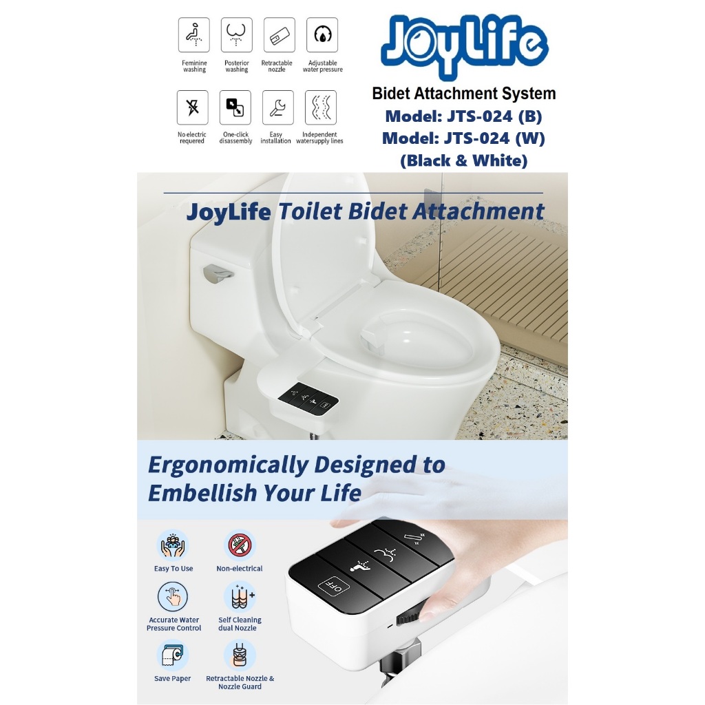 JoyLife Non-Electric Ultra-Slim Removable Dual Nozzle Bidet Attachment Toilet System [Model: JTS ...