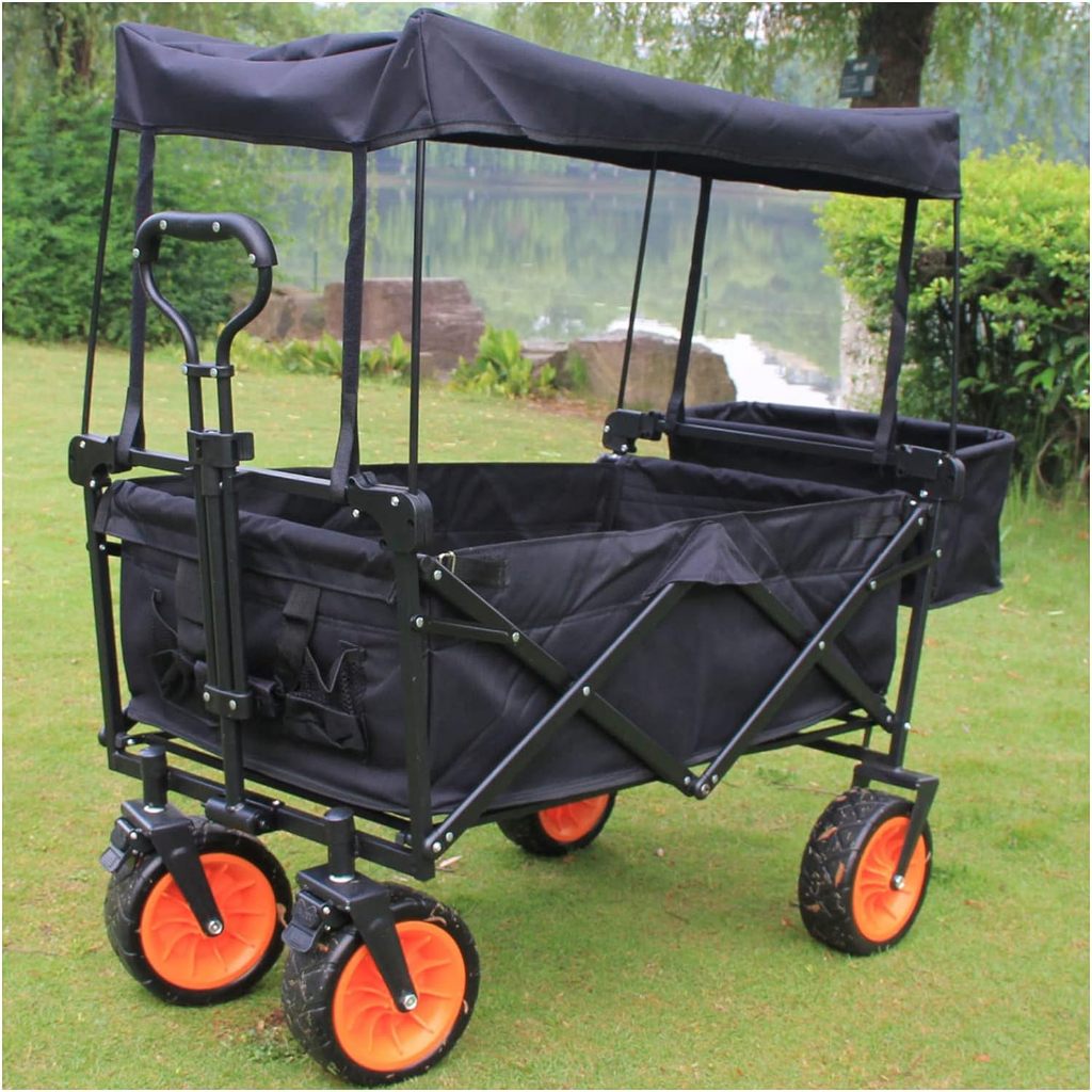 Outdoor Folding Wagon BIG WHEEL 8inch with Roof&Brake Portable Shopping ...