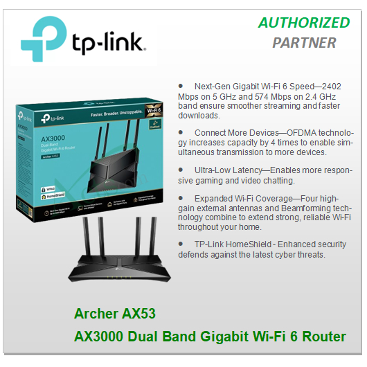 TP-Link Archer AX53| AX3000 Dual Band Gigabit Wi-Fi 6 Router | Shopee Malaysia