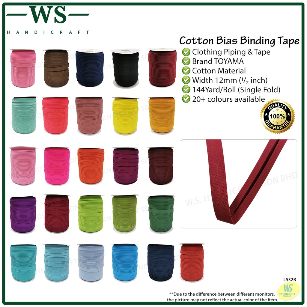 Cotton Bias Binding Tape 12MM / 12MM(W) X 144Yard Single Folded Clothing Piping L532R | Shopee ...